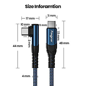Fasgear Short USB C to USB C Cable - 3 Pack 1ft 60W USB 2.0 Type C Charger Fast Charging Braided Right Angle Compatible for Galaxy S22 S21 Ultra S20 Mac-Book Air i-Pad Mini 6 (Blue)