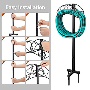 Garden Hose Holder - CreiYuan Water Hose Stand Freestanding Metal Hose Hanger, Detachable Heavy Duty Hose Storage Stand for Outdoor (Love Heart)