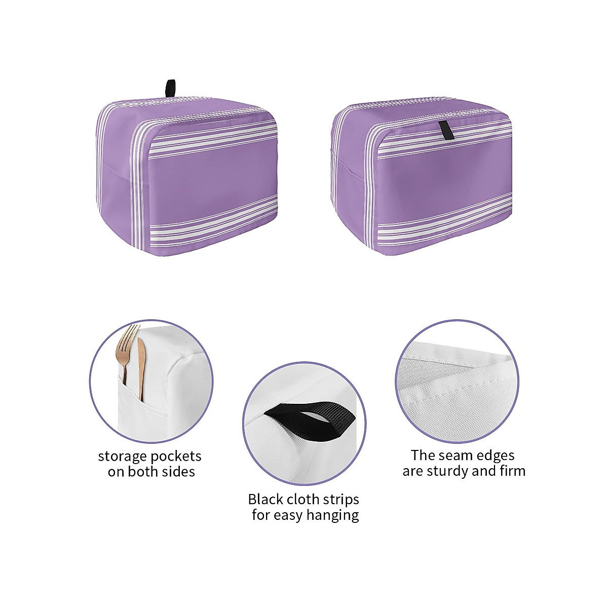 Toaster Dust Cover for Kitchen 2 Slice, Farmhouse Purple White Stripe Bread Maker Covers Toasters for Fingerprint Protector Washable Small Appliance Covers Accessories (12x7.5x8in)