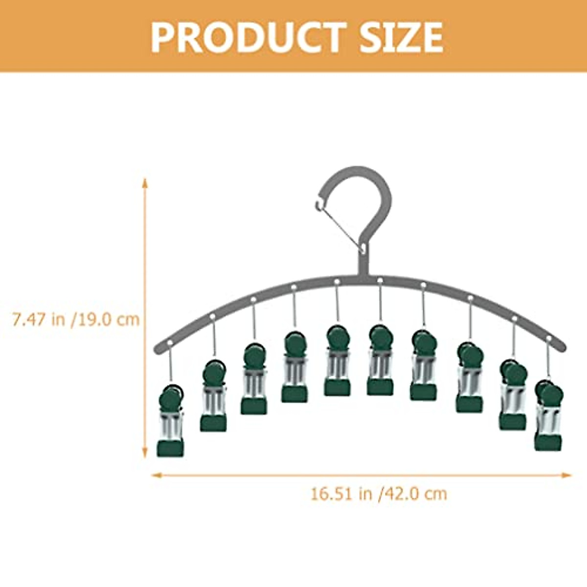 Alipis Metal Hangers Laundry Drying Rack Stainless Steel Sock Dryer Hanger with 10 Clips Windproof Underwear Drip Hangers for Baby Clothes Bras Hat Towels Diapers Hat Hanger(Hook Style Random)