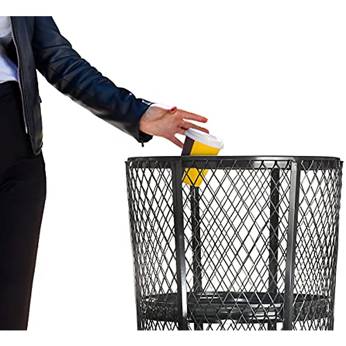 Alpine 48 Gallon Outdoor Trash Can - Commercial Stainless Steel Round Waste Receptacle for Parks, Walking Trails, Office Buildings, Restaurants, Schools, and More(Black Mesh)