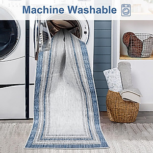 Beeiva Border Blue Rugs for Entryway, Kitchen Rugs Non Slip Washable 2x3 Throw Rugs with Rubber Backing, Modern Printed Small Accent Rugs for Bedroom Indoor Bathroom