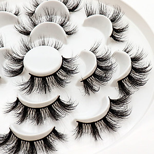 Veleasha 5D Faux Mink Lashes Handmade Luxurious Volume Fluffy Natural False Eyelashes 7 Pairs (Sugar)