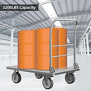 Heavy Duty Platform Truck Cart, Flatbed Cart Folding Hand Trucks, 2200lbs, with 6" Swivel Brake Casters, Foldable for Easy Storage (36" x 24")