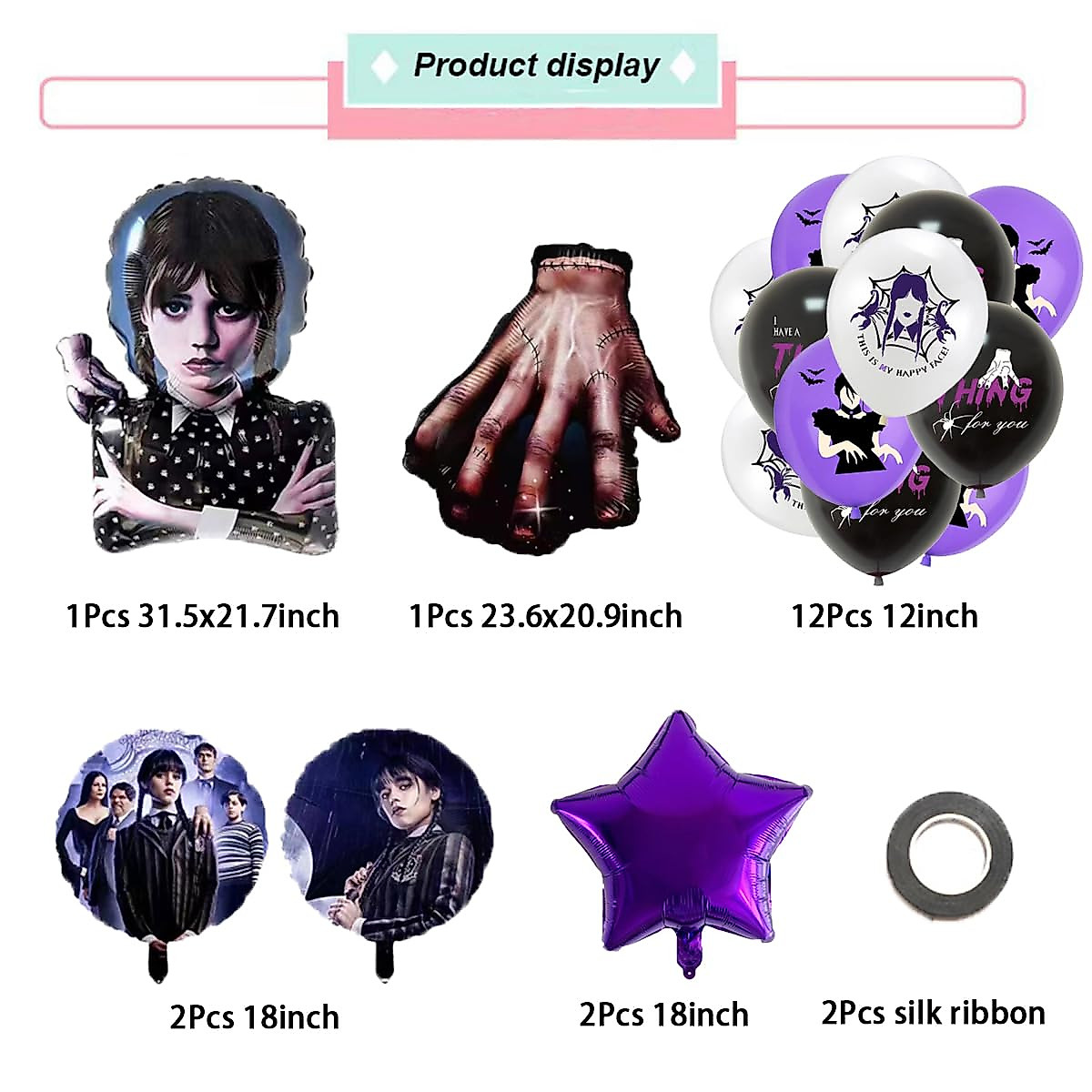 GeRRiT Wednesday Aluminum Film Balloon Birthday Party Decoration, Addams Family Birthday Party Decorations,Birthday Theme Party Decoration 18 Pcs, Package 1