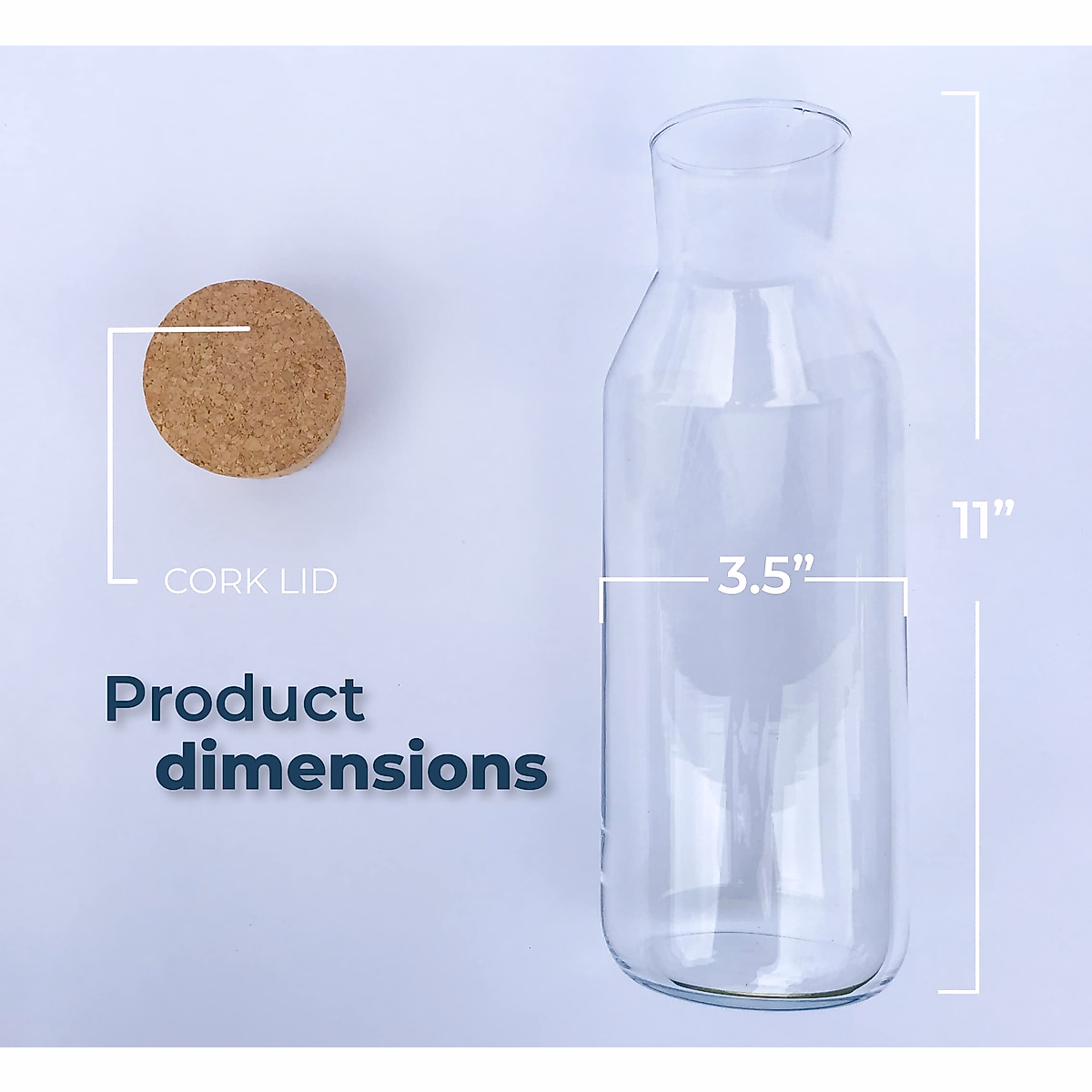 2 Clear Glass Carafe (34 Oz) With Cork Stopper - Hot and Cold Water Pitcher – Tea - Coffee Maker - Iced Tea - Wine Carafe - Juice Carafe - Glass Food Carafe - Cereal - Rice - Lentil - Beans.