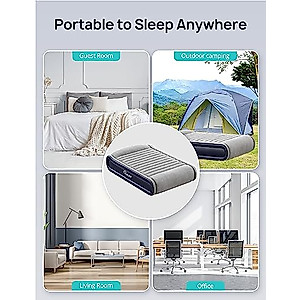 Evajoy Queen Air Mattress with Built-in Pump, Inflatable Air Mattress with Integrated Pillow, Fast Inflation/Deflation, Airbed with Thickened PVC Build, Waterproof Flocking, for Home, Camping, Guests