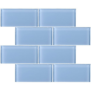 Pacific Ocean 3x6 Blue Glass Subway Mosaic Wall Tile for Bathroom Kitchen Backsplash Accent decor (price per square feet, 8 pieces)