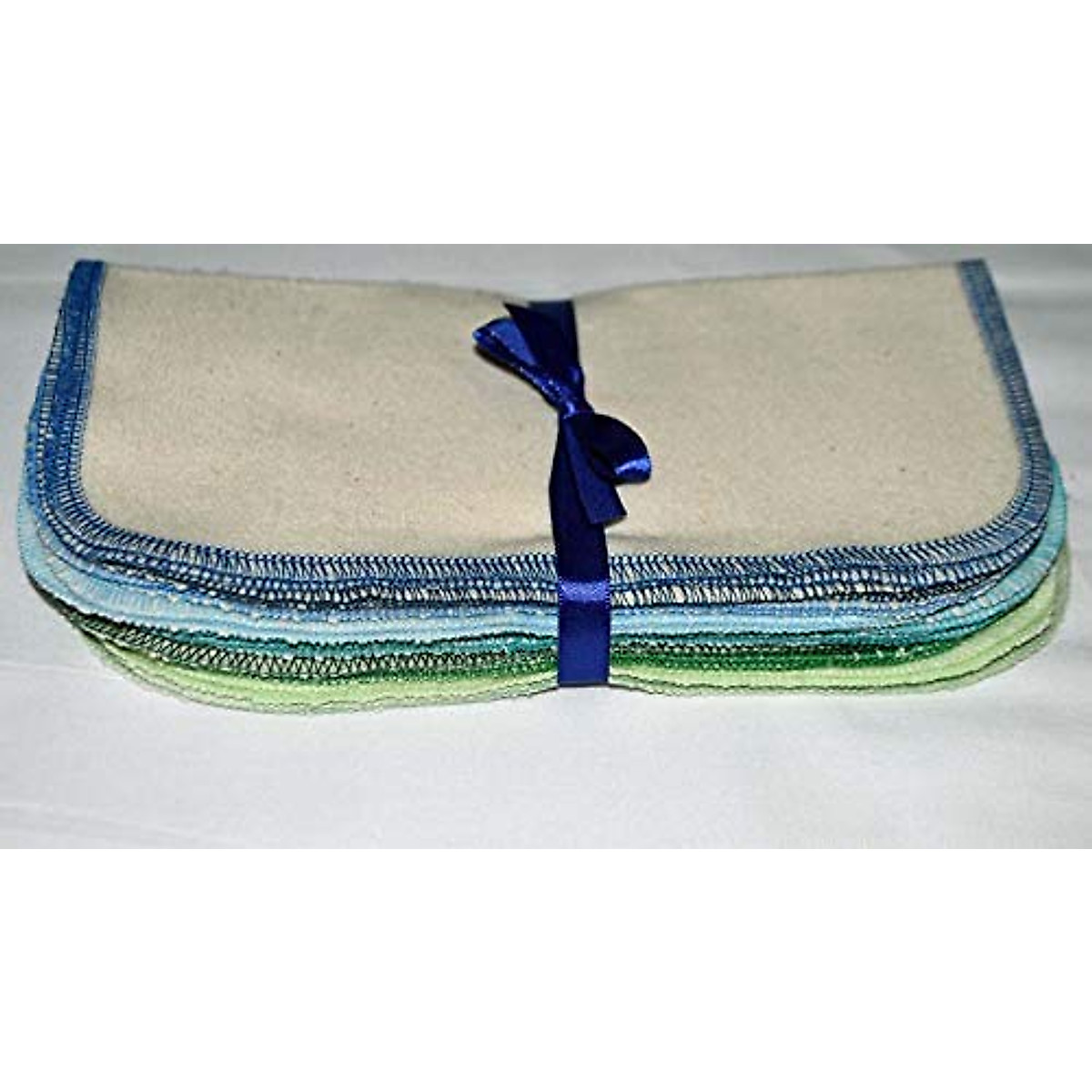 1 Ply Organic Cotton Flannel Washable Baby Wipes 8 x 8 Inches Set of 10 Blues and Greens