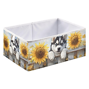 YMGQYJ Cute Husky Collapsible Storage Cube, Foldable Closet Organizers Storage Bins with Support Board for Shelf Closet Cabinet 15.7×10.6×6.9 IN