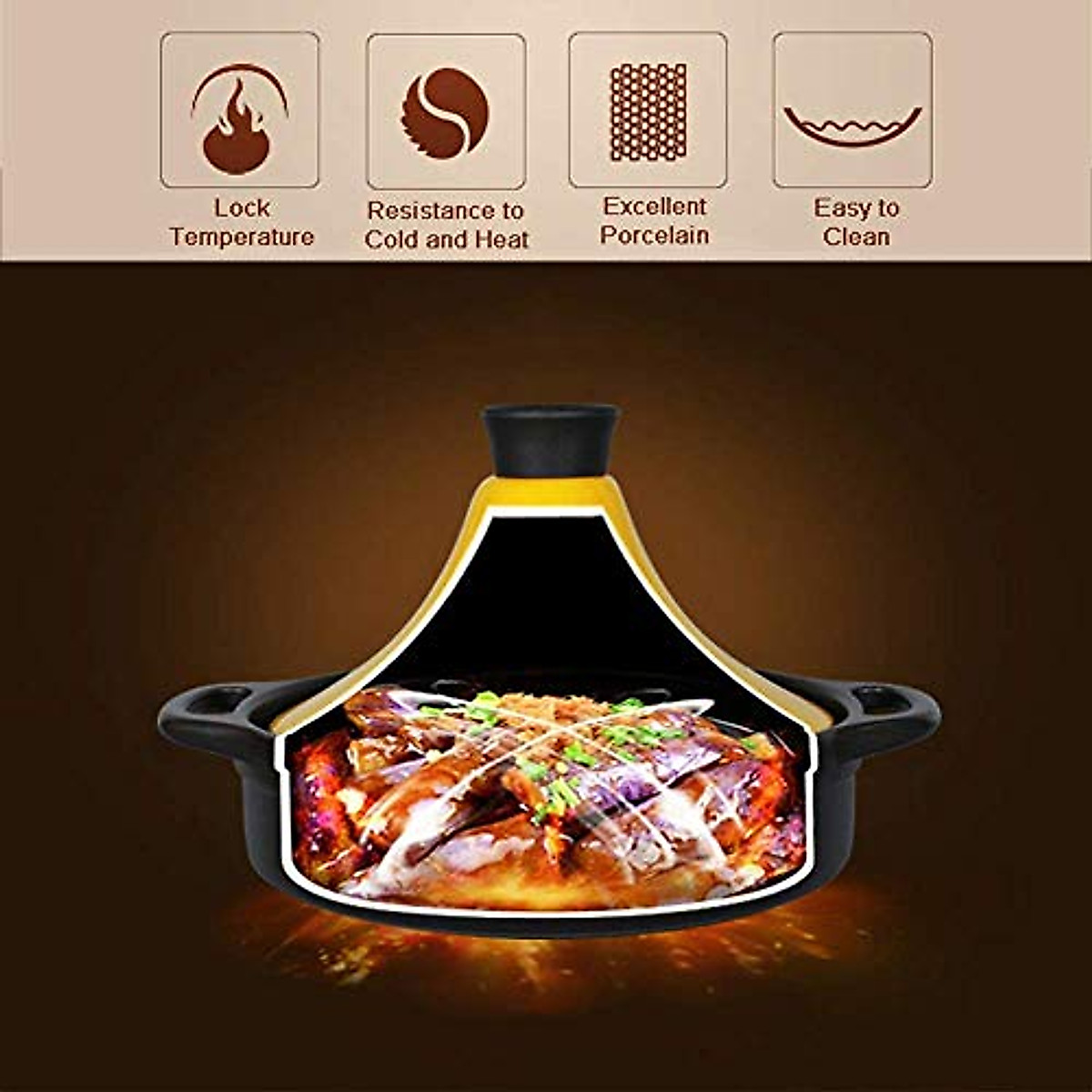 Tagine Cooking Pot, Braiser Pan with Ceramic, 1.2L/1.8L, Tagine Cooking Pot Home Soup Pot Slow Cooker, Multipurpose Use for Home Kitchen or Restaurant Ceramic / 1.2L