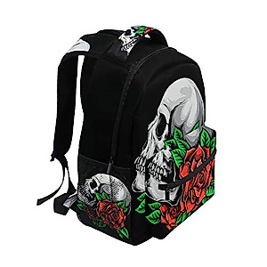 Sugar Skull Roses Backpack Bookbag for Boy Girl Large Travel Laptop Shoulder Bag for Women Men