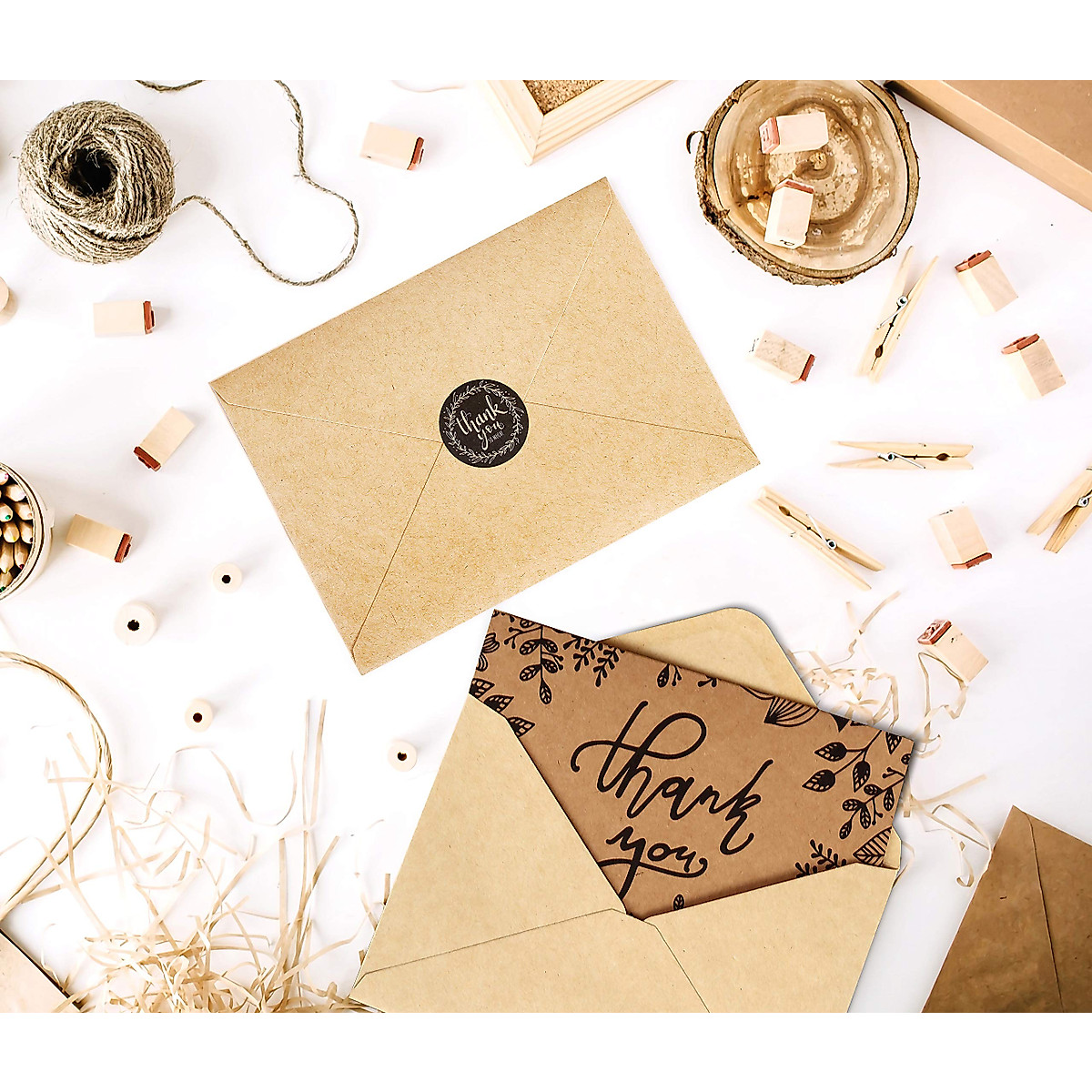 caqpo Thank You Cards With Envelopes - 160 Sets Premium Kraft Thank You Cards Bulk - Thank You Notes with 8 Graceful Designs - Floral Thank You Card for Celebration, Wedding, Baby & Bridal Shower 4x6