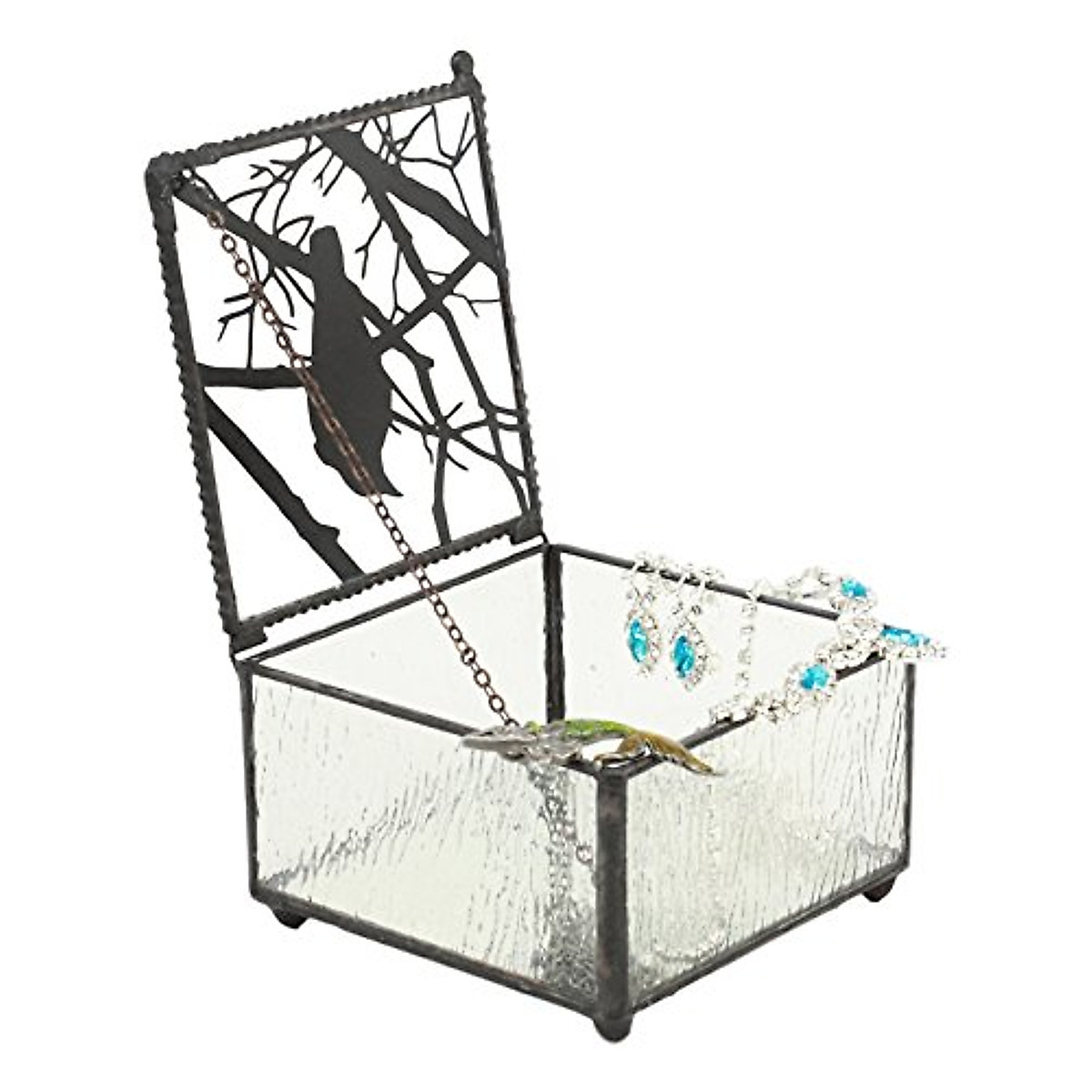 Ebros Gift Gothic Silhouette Raven Crow On Tree Branch Frosted Glass Decorative Jewelry Box 4" Wide Edgar Poe Nevermore Ravens Crows Stash Trinket Secret Box