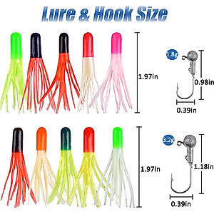 Fishing Crappie Lures Jig Heads Kit, Small Soft Plastic Grub Lure Tube Bait Jig Heads for Bass Fishing Freshwater Panfish Trout