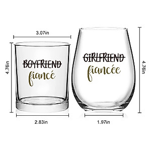 DAZLUTE Engagement Gifts for Couples, Boyfriend and Girlfriend Wine and Whiskey Glass Gifts Set，Wedding Gifts Valentine’s Day Gifts Bridal Shower Gifts for Mr Mrs Him Her Bride Groom Fiance Fiancee