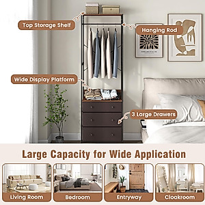 LOKO Clothes Rack with 3 Fabric Drawers, Freestanding Closet Organizer, Clothing Stand Dresser with 3-position Hanging Rod & Storage Shelves, Heavy-duty Garment Rack for Entryway, Bedroom, Cloakroom