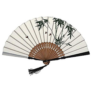 RAZZUM Decorative Folding Fans Chinese Style Vintage Summer Bamboo Folding Fan Hand Held Fan Dance Wedding Party Decor Pocket Gifts Gift Hand Fan Fan (Color : Khaki)