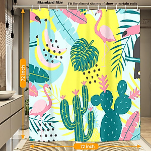 Aglebo Toucan Flamingos Cactuses Leaves Shower Curtain Fabric Shower Curtain Set with 12 Hooks Water-Proof 72 * 72 Inches for Bathroom Beach Caravan Hotel