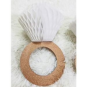 Engagement Party Decorations, Bridal Shower Supplies, Honeycomb Ring Hanging Decorations, Rose Gold Glitter Diamond Rings (6pcs), Engaged Diamond Rings Decorations for Engagement