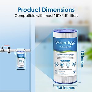 Waterdrop W50PEHD Whole House Water Filter, Replacement for American Plumber, W10-PR, Culligan® R50-BBSA, GE ®FXHSC, GXWH40L, GXWH35F, 5 Micron, 10" x 4.5", High Flow Sediment Filters, Pack of 3