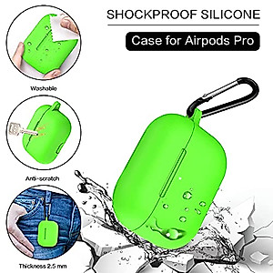 WQNIDE Cover Case for Airpods Pro, [14 in 1] Silicone Accessories Set Protective Case Cover for Airpod Pro Case with Ear Tip/Ear Hook/Strap/Watch Band Holder/Brush/Keychain/Carrying Box (Green)