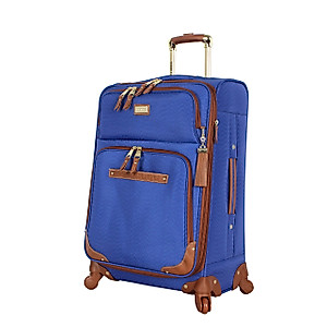 Steve Madden Designer Luggage Collection - Expandable 24 Inch Softside Bag - Durable Mid-sized Lightweight Checked Suitcase with 4-Rolling Spinner Wheels (Global Blue)