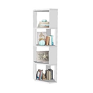 Min Win 5 Tier Corner Shelf Unit,50.2" Standing Tall Corner Bookcase Multipurpose Shelving Unit Wooden Display Bookshelf Storage Rack Corner Storage Shelves Plant Stand For Home Kitchen Office - White