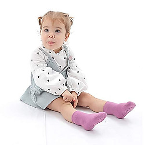 EPEIUS Baby Thermal Socks Toddler Girls Soft Thick Warm Crew Socks with Grip Brushing Inside Non-skid/slip Socks 5 Pair Pack,Black/Blue/Red/Purple/Violet,2-4 Years