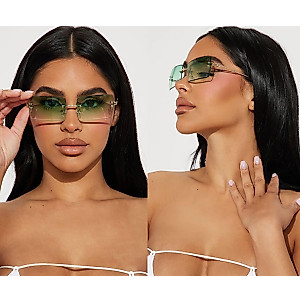 SORVINO Rimless Rectangle Sunglasses for Women Men Trendy Fashion Sheer Pink,Blue Tinted Lens Frameless Glasses