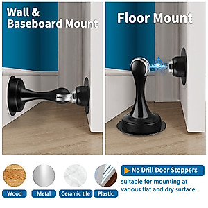 Door Stop,(2 Pack) Magnetic Door Stopper,Stainless Steel Door Catch Door Holder, Doorstop, 3M Double-Sided Adhesive Tape No Need to Drill, Black