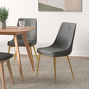 Meridian Furniture Karina Collection Modern | Contemporary Velvet Upholstered Dining Chair with Sturdy Metal Legs, Set of 2, 19.5" W x 21.5" D x 33.5" H, Grey