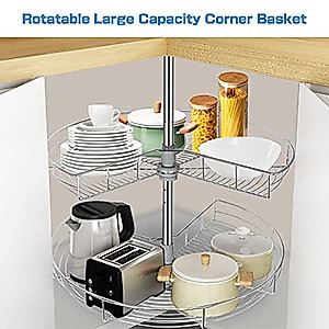 Xverycan 28" Kidney Shaped Lazy Susan Corner Organizer, Stainless Steel Lazy Susan Kitchen Base Cabinet Blind Corner Organizer, 2 Tier Rotating Storage Shelf Rack