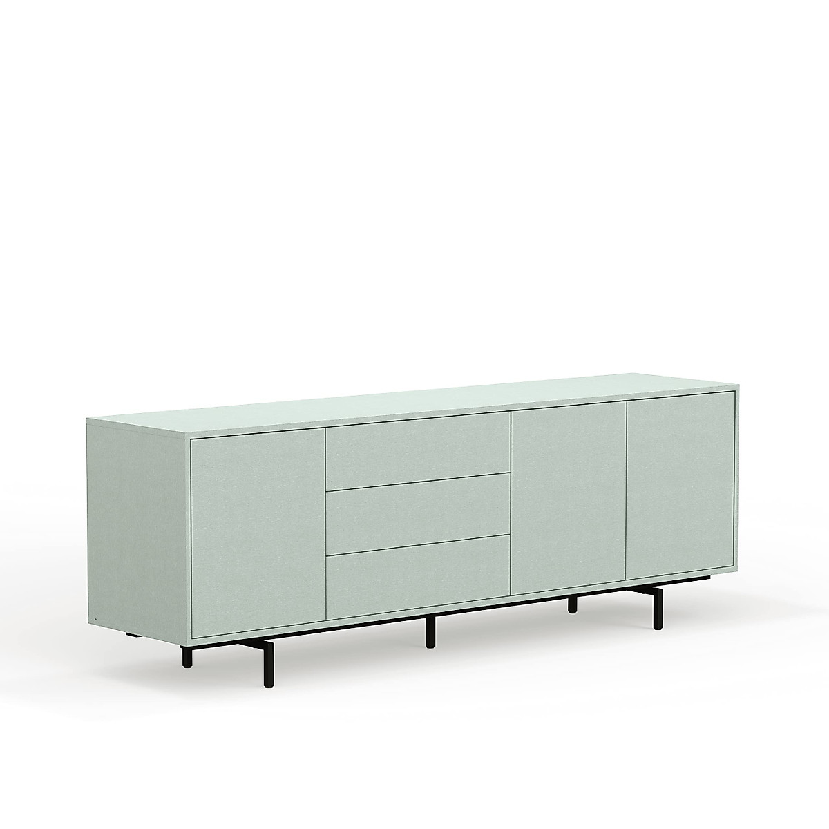 Glenwillow Home Atlas 78" x 28" Highboy Modern TV Stand Cabinet and Sideboard - Jade Ocean Frame, Jade Ocean Door/Drawers, Black Base