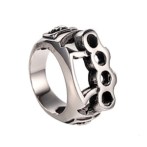 Silver Biker Ring 316L Stainless Steel Boxing Gloves Hand Buckle Soft Gothic Sz 7-13