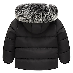 YAGATA Toddler Coat Thicken Fur Collar Hoodie Down Toddler Jacket Warm Toddler Winter Puffer Jacket Black 1-2T 90