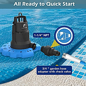 FLUENTPOWER Automatic Pool Cover Pump, 1/4 HP 2310GPH Submersible Water Removal Pump, with Check Valve Adapter, for Swimming Pool, Hot Tub, Boat Covers, Water Beds, Rooftop, Shallow Pit Water