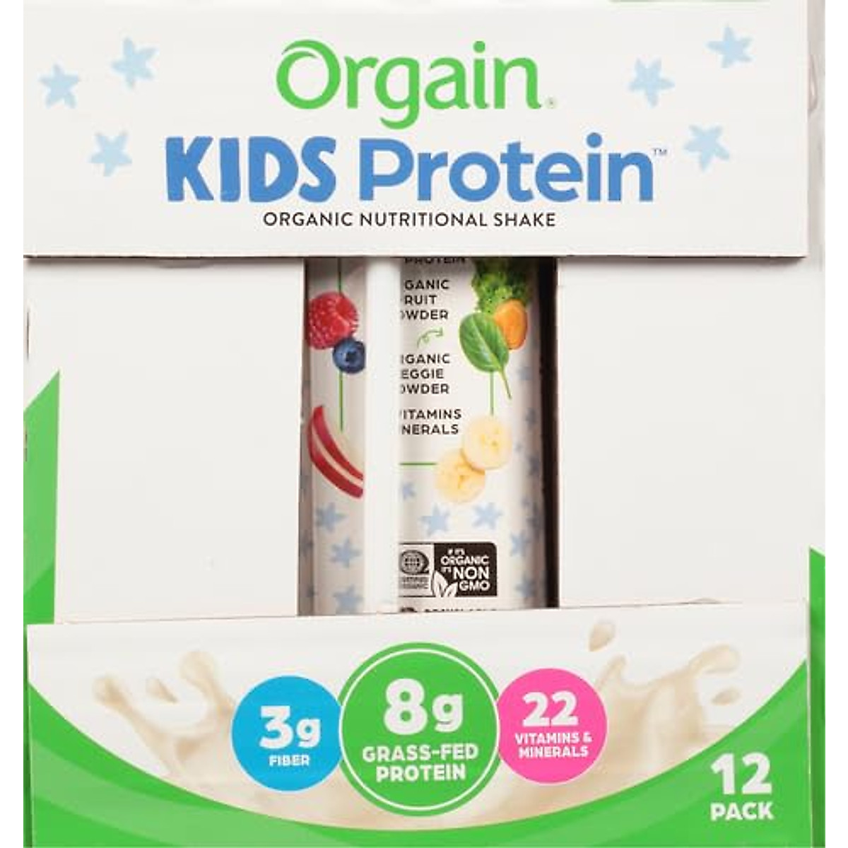 Orgain Organic Kids Nutritional Protein Shake, Vanilla - Kids Snacks with 8g Dairy Protein, 22 Vitamins & Minerals, Fruits & Vegetables, Gluten Free, Soy Free, Non GMO, 8.25 Fl Oz (Pack of 12)