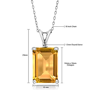 Gem Stone King 925 Sterling Silver Gemstone Birthstone and White Diamond Necklace | Emerald Cut 14X10MM Pendant Necklace for Women | With 18 Inch Silver Chain