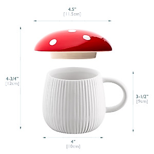 AVAFORT Mushroom Lid Ceramic Coffee Mug Mushroom Ceramic Mug with Handle and Lid, 10oz (RED WITH DOT)