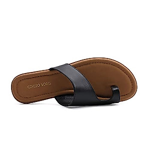 CentroPoint Women's Bunion Sandals Orthopedic Toe Ring Slides Flip Flops Fashion Slip On Flat Shoes(Black PU, Numeric_8)