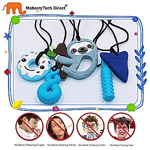 Sensory Chew Necklace for Kids Boys Girls, Silicone Chew Toys for Kids with ADHD Autism, Anxiety, Chewy Necklace Sensory Reduce Adults Children Chewing Fidgeting 5 Pack