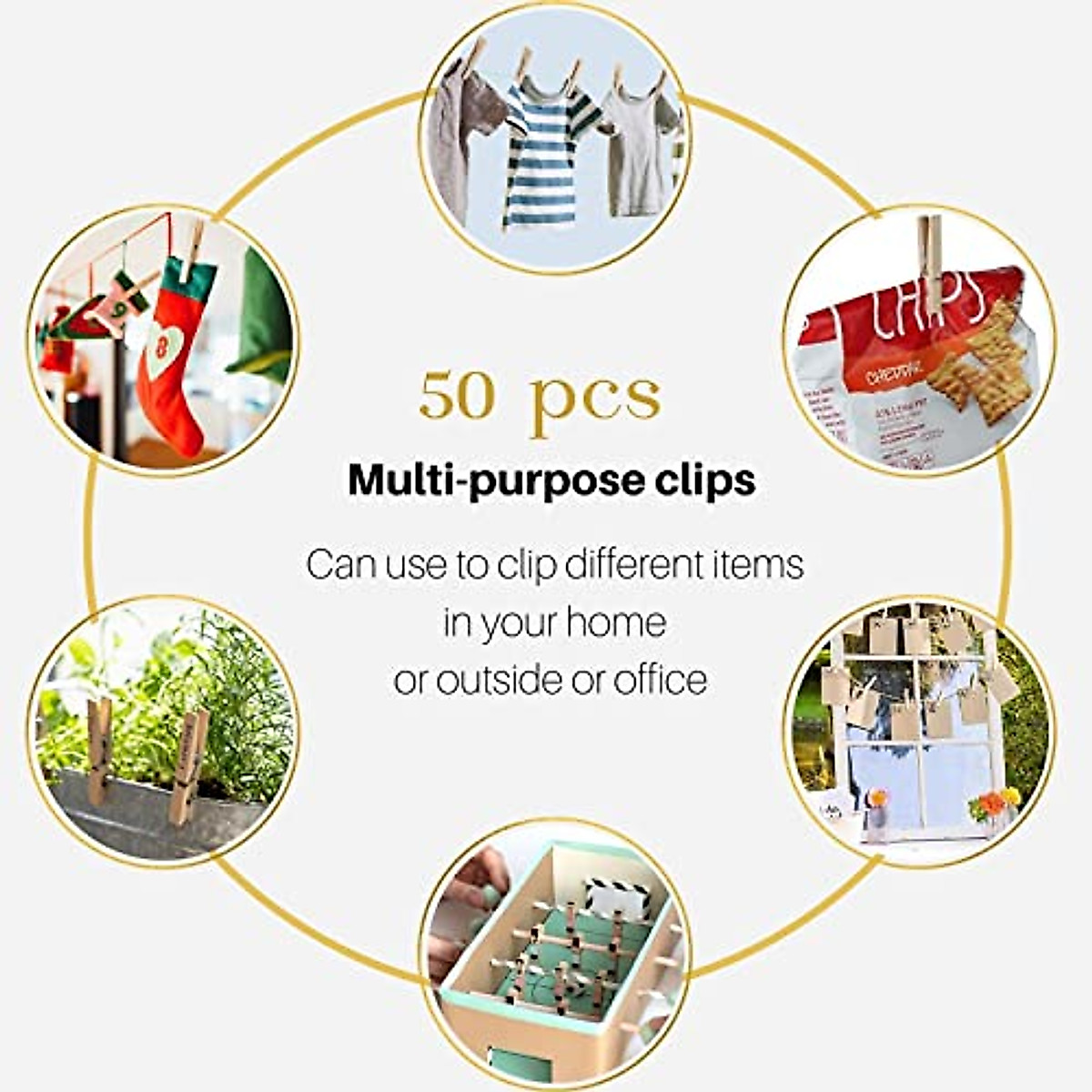 Clothes Pins Wooden Clothespins, 50 PCS 2.9" Natural Birchwood Clothing Pins, Strong Springs Wood Close Pins with Storage Bag, Wooden Clothespins for Laundry, Hanging Clothes, Classroom, Crafts