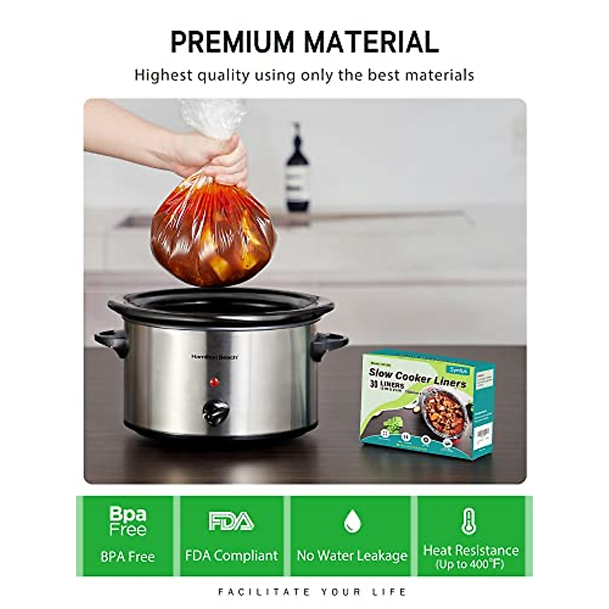 Syntus Slow Cooker Liners, Cooking Bags Large Size Crock Pot Liners Disposable Pot Liners Plastic Bags, Fit 3QT to 8QT for Slow Cooker Crockpot Cooking Trays, 13"x 21" 1 Pack (30 Liners)