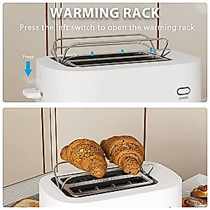 Anfilank Compact 2 Slice Toaster, Wide Slots with Warming Rack, Cancel, Bagel, Defrost Function, 6-Shade Settings, Removable Crumb Tray and High Lift Lever Classic Bread Toaster, 900W BPA free(White)