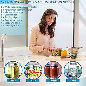 Mason Jar Vacuum Sealer,Vacuum Sealing Kit for Wide-Mouth & Regular-Mouth Mason Jars,With Jar Attachment-Adapter Hose-Vacuum Bag and Manual Vacuum Pump,Compatible With Most Brands of Vacuum Machines