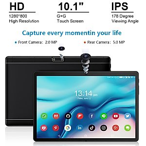 Tablet 10 Inch, Dual SIM Solt Android 9.0 Quad Core Processor Tablets, 32GB ROM 6000mAh Battery HD Tablet, Support 128GB Memory Storage Expand, WiFi, Bluetooth, GPS