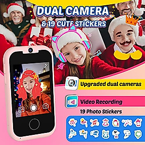 Prysyedawn Kids Smart Phone for Girls, Christmas Birthday Gifts for Girls Age 3-6, MP3 Music Player with Dual Camera, Toddler Touchscreen Phone Learning Toy for 3 4 5 6 Year Old Girl with SD Card-Pink