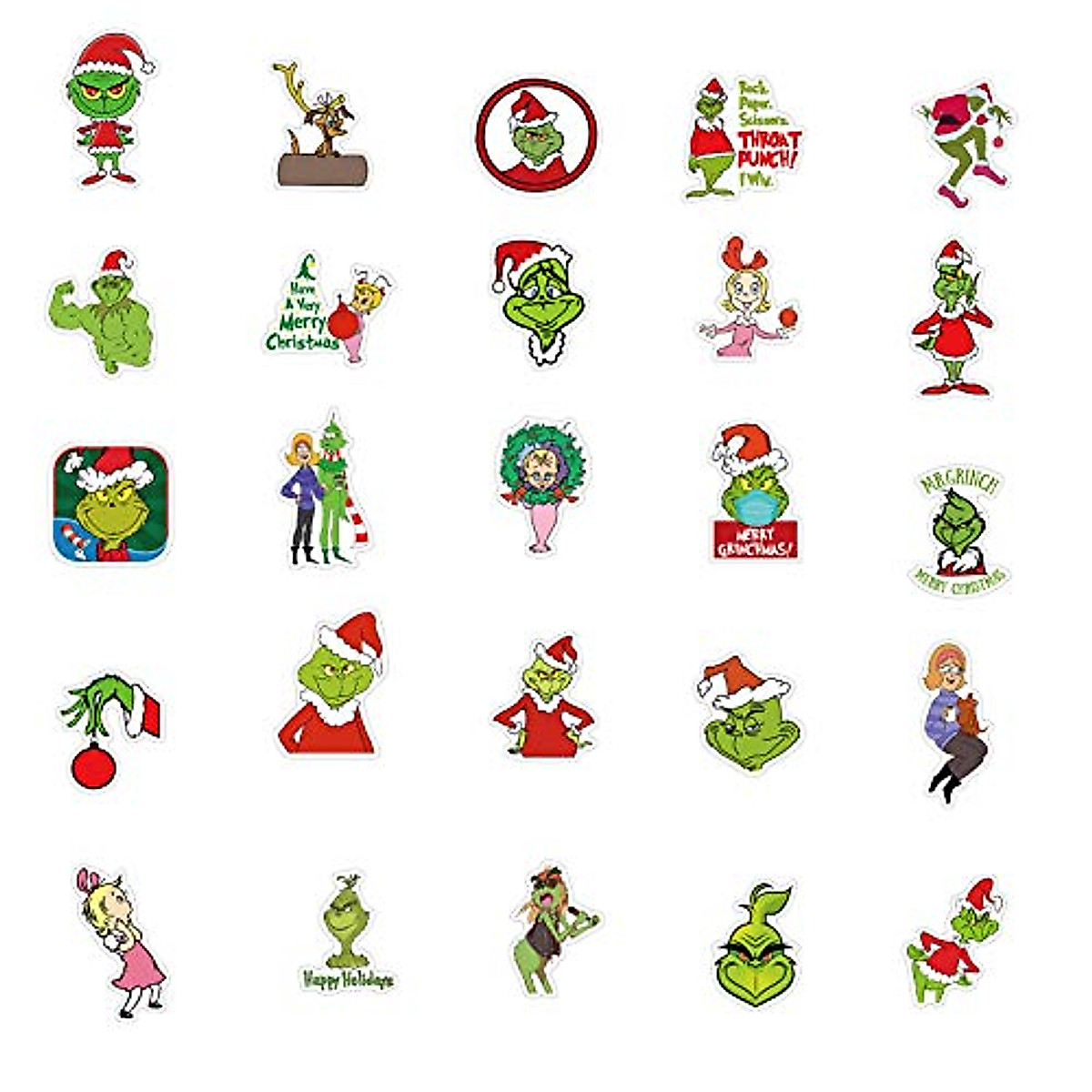 50 Pcs The Grinch Stickers Christmas Stickers for Car Laptop PVC Backpack Water Bottle Pad Bicycle Waterproof Decal Sticker Kids Toy/Grinch