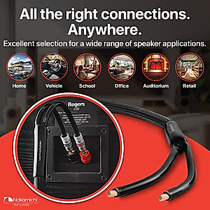 Nakamichi Excel Series 24k Gold Plated Banana Plug with (10 Feet) 12AWG Speaker Cable Wire 99.9% Oxygen-Free Copper (OFC) Heavy Duty Braided for Amplifier Hi-Fi Home Theatre - Black (10ft/3.0m)